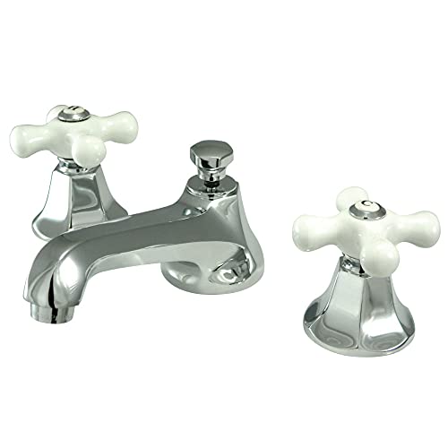 Kingston Brass KS4461PX Metropolitan Widespread Lavatory Faucet with Porcelain Cross Handle, Polished Chrome,8-Inch Adjustable Center