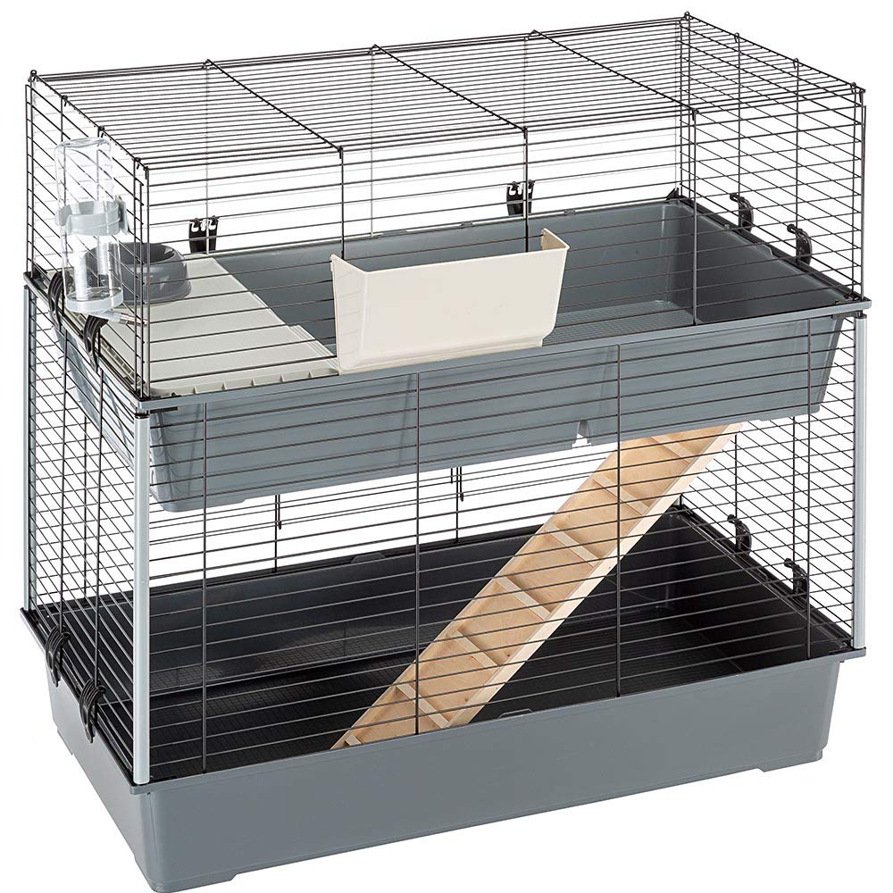 Ferplast Krolik Extra-Large Two-Story Rabbit Cage in Burgundy | Rabbit Cage includes All Accessories & Measures 39L x 20.3W x 36.2H & includes All Accessories | 1-Year Manufacturer's Warranty