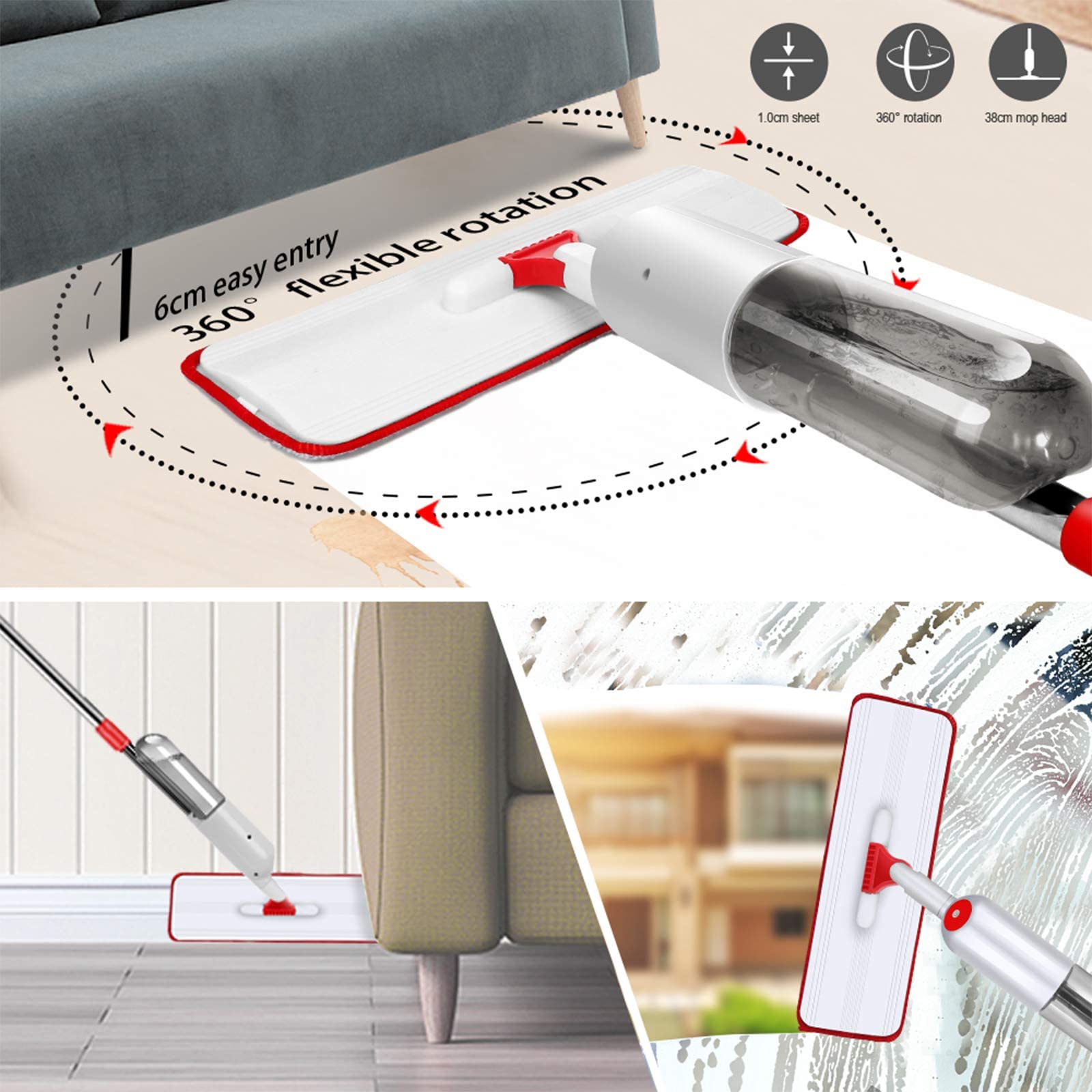 Kphico Spray Mops,Microfiber Floor Mops for Floor Cleaning,Dry Wet Spray Mop with 500ML Refillable Bottle and 5 Washable Pads,Flat Dust Mop for Hardwood Ceramic Marble Tile Laminate Floor Cleaning
