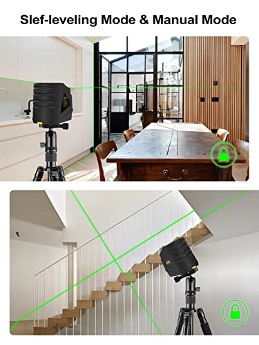 Laser Level Self Leveling Cross Line Green Laser Level Tool Adjustable Brightness Laser Leveler with 360°Magnetic Mounting Plate Carrying Pouch for Picture Hanging and Construction