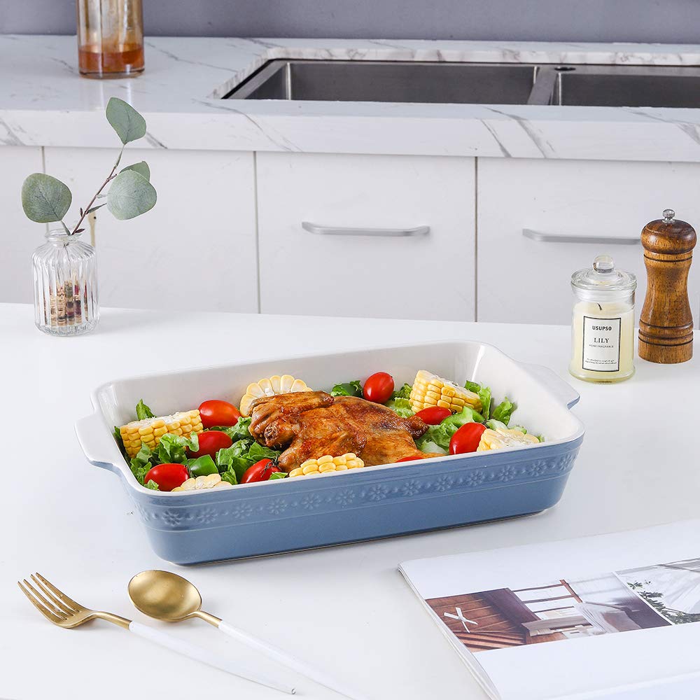 KOOV Individual Lasagne Pan Deep, Rectangular 9x13 Baking Dish, Ceramic Baking Dish, Bakeware for Tapas, Roasting, Casserole Dish for Oven, (Haze Blue)
