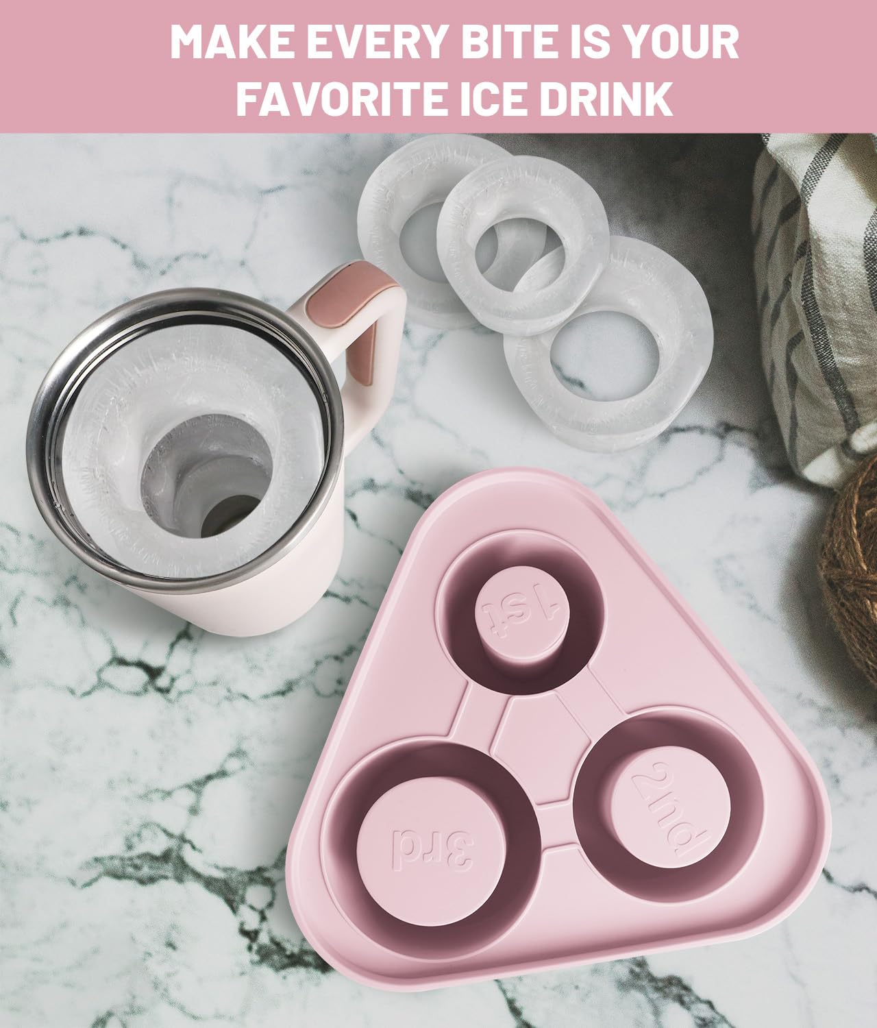 Ice Cube Tray for Stanley 40Oz Tumbler Cup, Silicone Cylinder Ice Cube Shape Mold with Lid and 4 PCS Straw Covers,Fit for Ice Drinks, Tea, Coffee,Whiskey, Cocktails And More (Rose Quartz Pink)