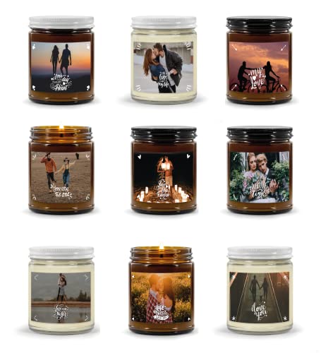 Personalized Scented Candles with Picture for Him or Her (Vanilla Bean) - Custom Valentine's Day Photo Candles - Customized Amber Vessel Jar Candles, 7.5oz
