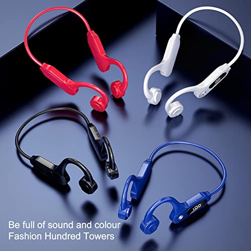 porfeet Wireless Earbud High Fidelity Intelligent Noise Reduction LED Digital Display Waterproof Bluetooth-Compatible 5.3 Real Bone Conduction Headphone for Sports Blue A