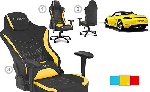 Gaming Chair Racing Footrest Massage Computer - Cushioned Comfort High Back PU Leather USB Vibrator Ergonomic Recliner Home Office Video Game for Kids for Gift for PS5 (Yellow, D06)