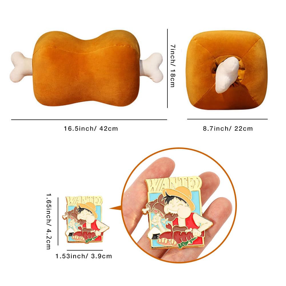 ONEPIECE LUFFYs Favorite 3D Super Soft Roast Meat Bone Plush Pillow with Brooch pin, Bedding Cozy Plush Decorative Pillow, Funny Meat Bone Stuffed Soft Throw Pillow