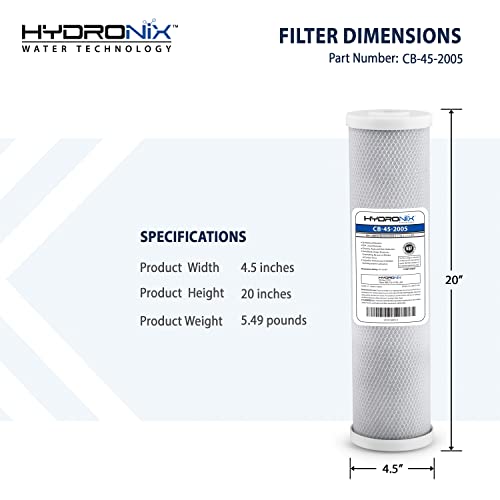 Hydronix CB-45-2005 Whole House, Commercial & Industrial NSF Coconut Carbon Block Water Filter, 4.5" x 20" - 5 Micron