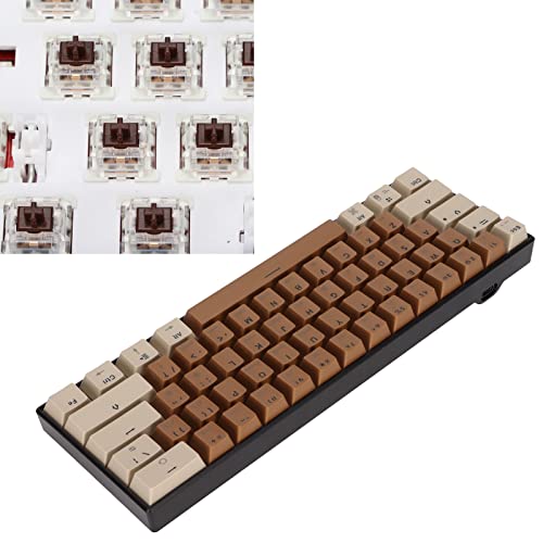 Gaming Keyboard, Color Mixing 61 Keys Plug and Play Ergonomics Mechanical Keyboard Quick Response Bond Wire Separation for Android for Windows for iOS(Tea Shaft)
