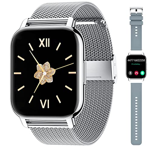 Popglory Smart Watch Call Receive/Dial, 1.85'' Smartwatch with AI Voice Control, Blood Pressure/SpO2/Heart Rate Monitor, Fitness Tracker Watch with 2 Straps for Men & Women iOS & Android Phones