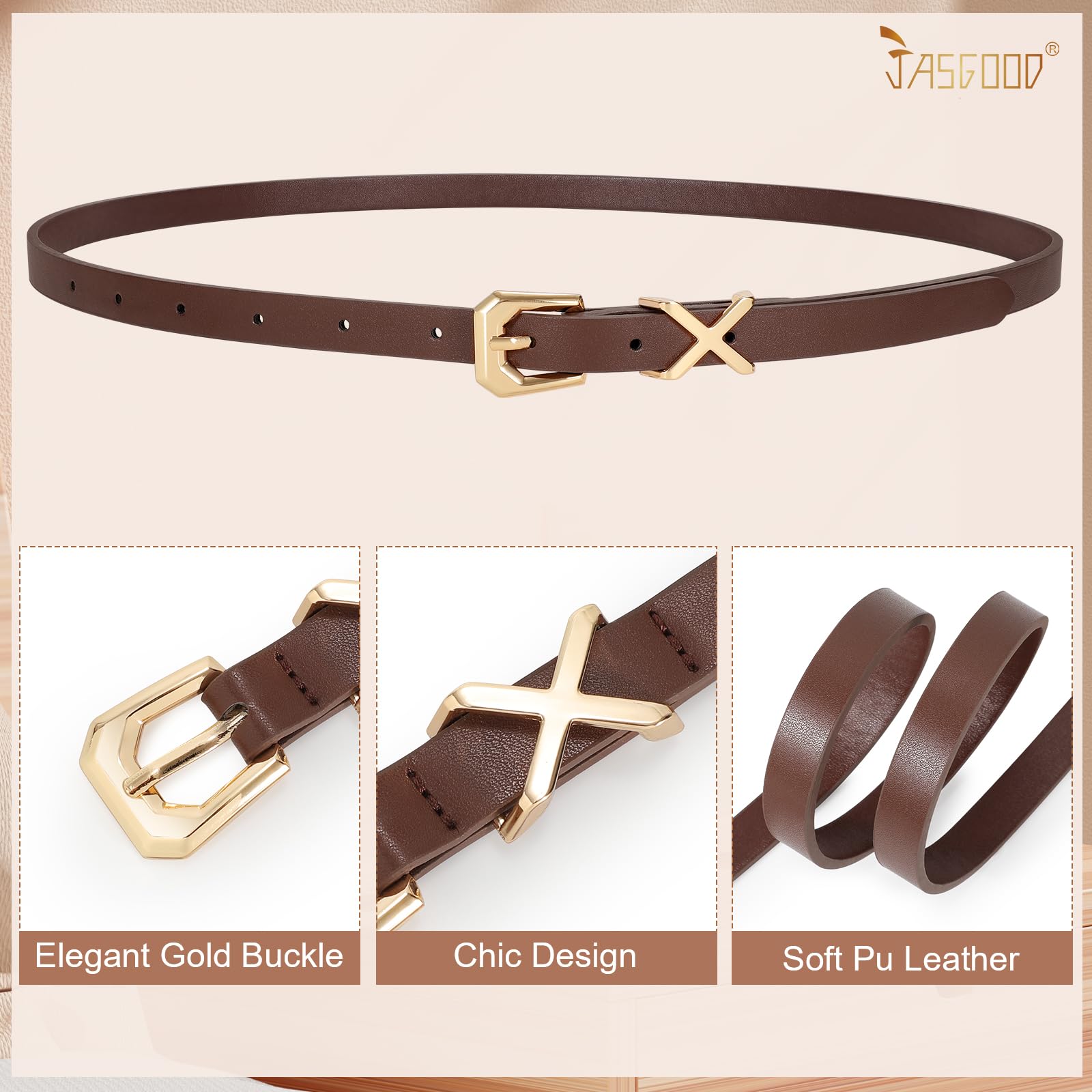 JASGOOD 4 Pack Women Skinny Leather Belt for Pants Jeans Ladies Thin Waist Belt for Dress