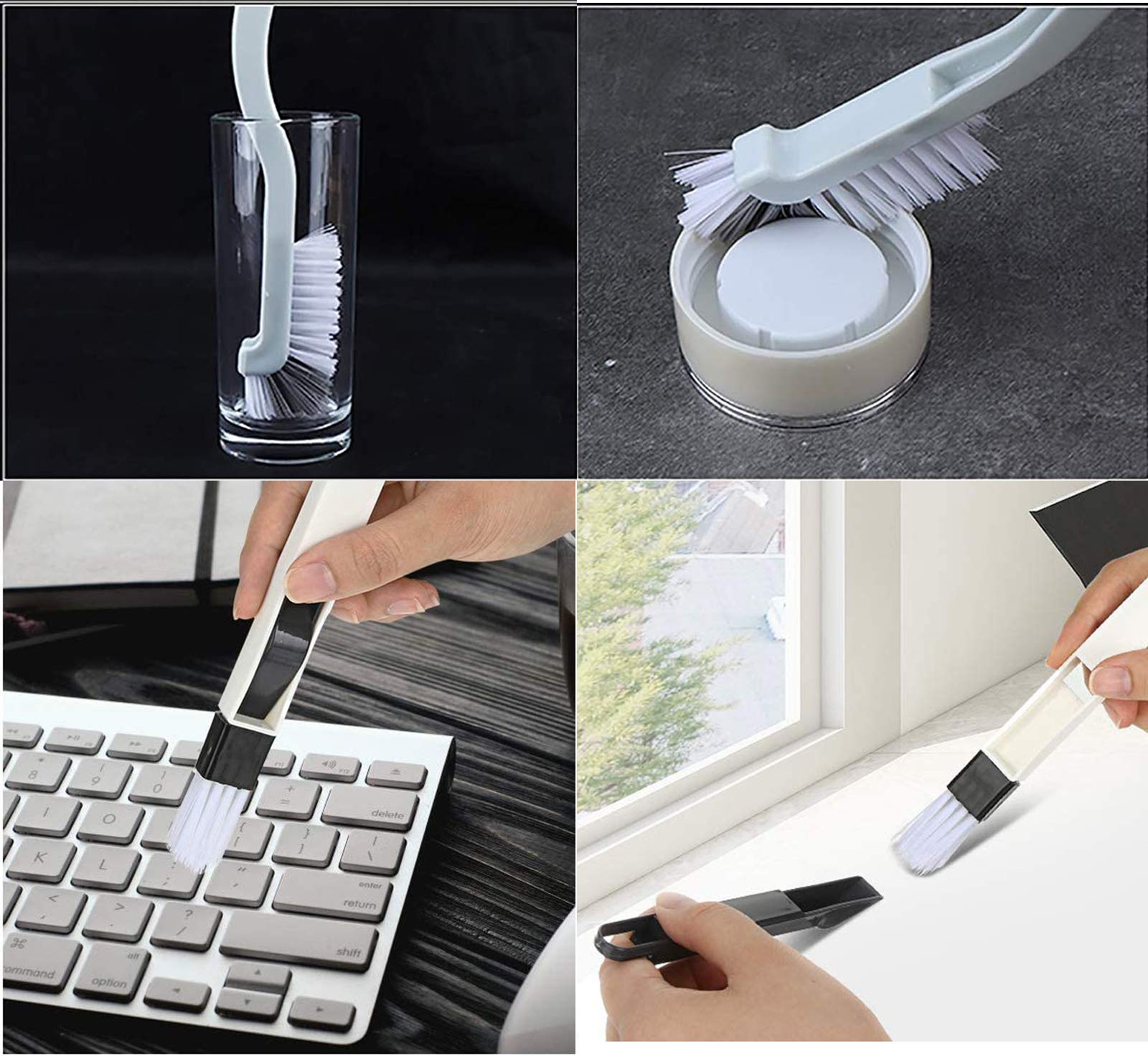 ICEYLI Window and Sliding Door Track Cleaning Brushes Set, Window Blind Duster, 2-in-1 Windowsill Sweeper, Hand-held Groove Gap Cleaning Tools, Tile Lines Brush, Straw Cleaner Brush, 8 Pieces