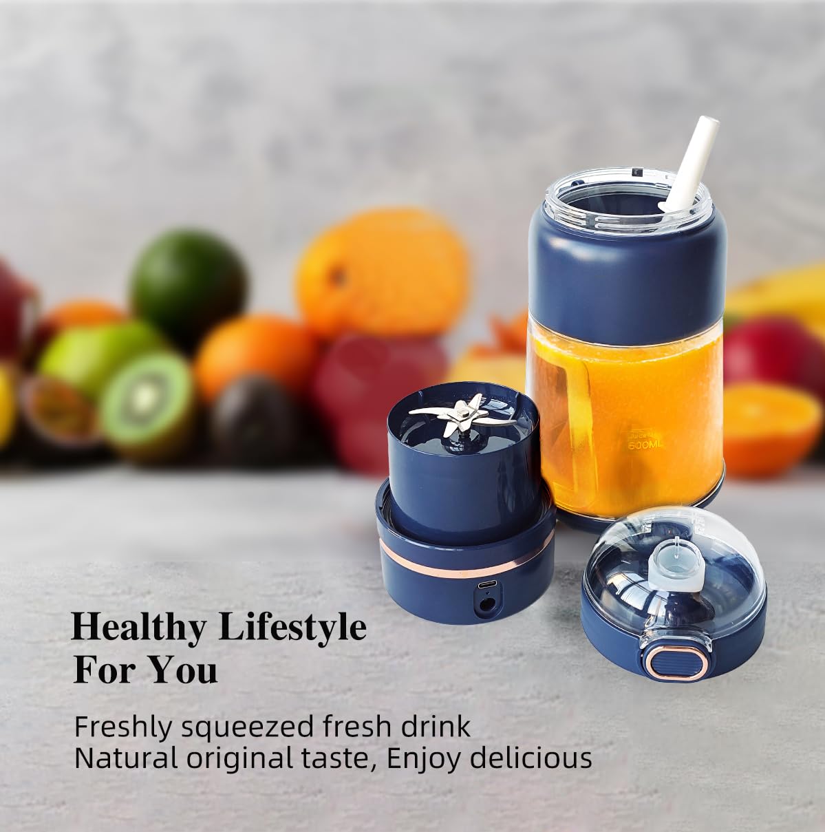 Portable Blender - Personal Size Blender for Shakes and Smoothies with 8 Ultra Sharp Blades, 12 Oz Mini Blender USB Rechargeable for Travel/Picnic/Office/Gym