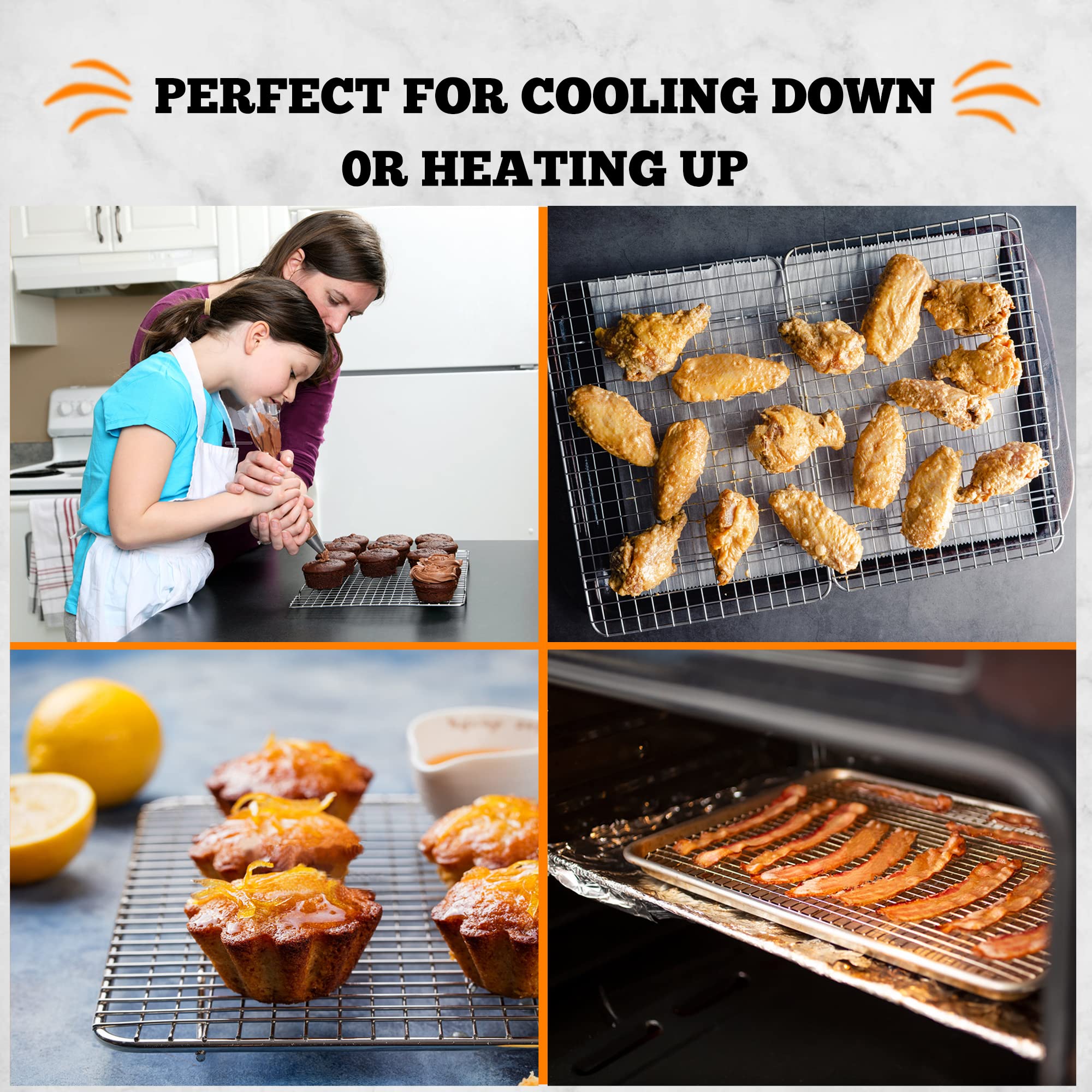 KORCCI Cooling Rack For Baking 2pc- 8.2x11.8", Baking Racks, Stainless Steel Grid Wire Cookie Rack for Cooking, Baking, Roasting, Grilling, Drying, Oven-Safe, Dishwasher-Safe, Heavy Duty,