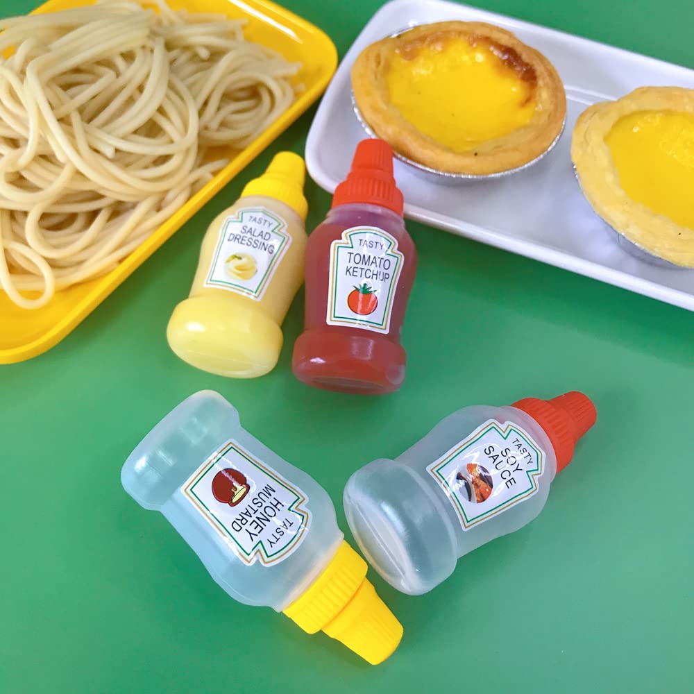 HYMAOME 4pcs Mini Condiment Squeeze Bottle Ketchup/Soy Sauce/Honey/Salad Dressing Container Portable Reusable Lunchbox Dispensers with Screw Cap,25ml
