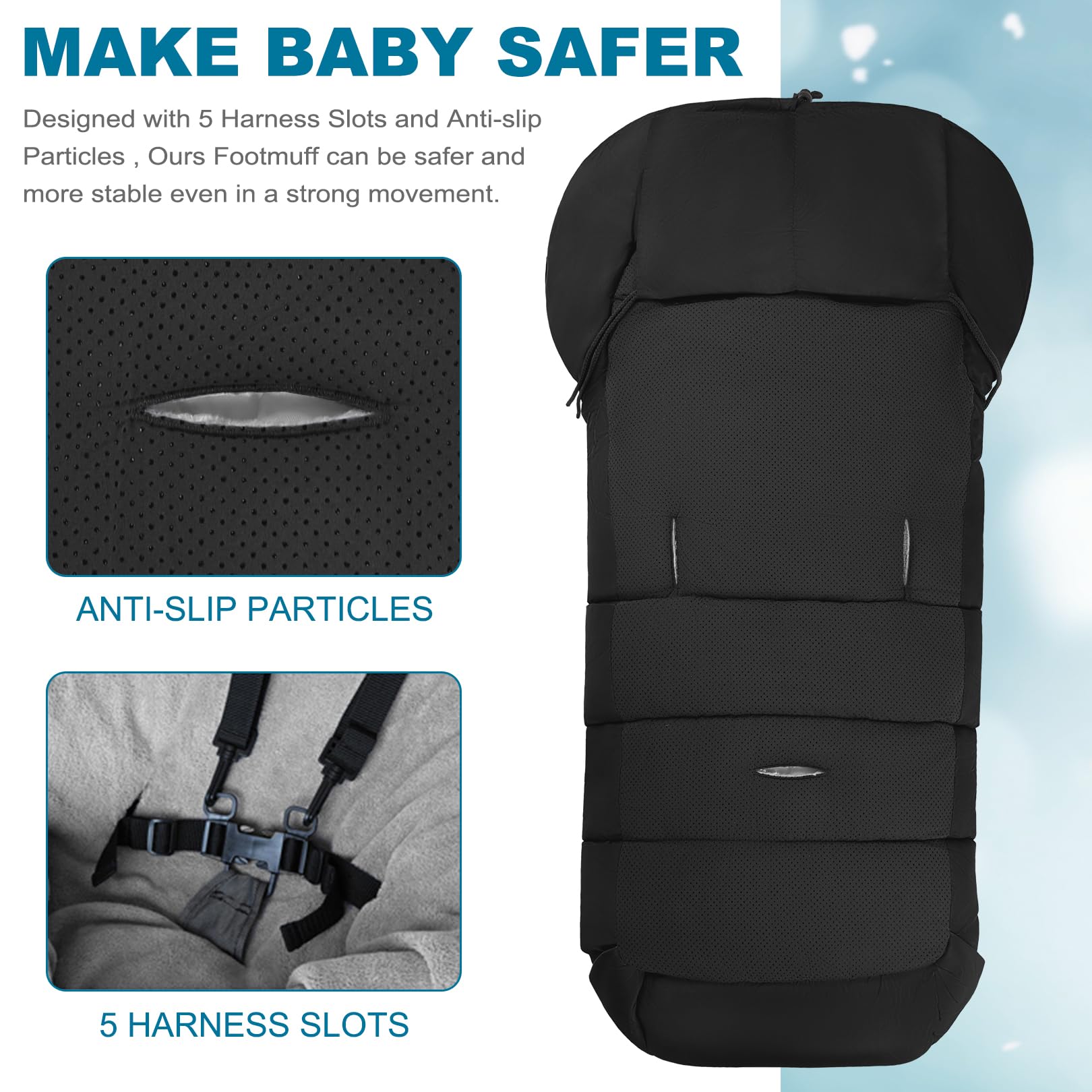mopfay Universal Winter Warm Stroller Footmuff,Baby Stroller Bunting Bags with Adjustable Drawstring Hood,Waterproof/Windproof Soft Fleece Lined Stroller Sleeping Bag for Strollers,Pushchairs,Prams