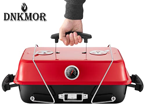 Portable Charcoal Grill, Tabletop Outdoor Barbecue Smoker, Small BBQ Grill for Outdoor Cooking Backyard Camping Picnics Beach by DNKMOR RED