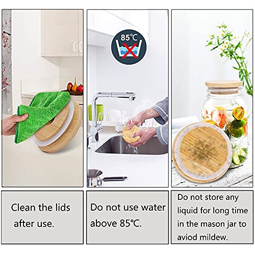 Guangdejin 8 PCS Bamboo Lids with Straw Hole Reusable Mason Jar Tops with Removable Silicone Rings, Seal Lids for Regular Mouth Mason Jars and Bottles, 2.7β