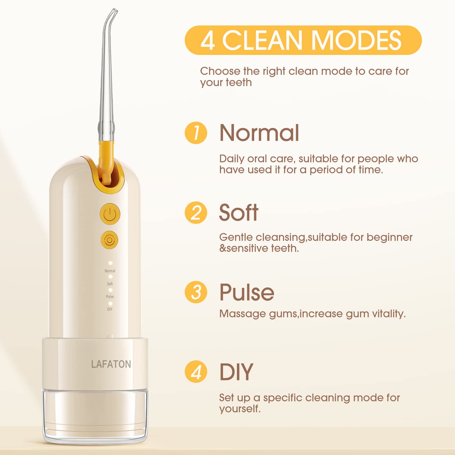 LAFATON Water Flosser Professional for Teeth,Designed for Travel Portable Oral Irrigator,4 Cleaning Modes & 4 Replacement Tips,Electric Rechargeable Teeth Cleaner with Travel Bag