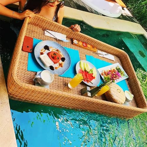 Floating Tray Floating Pool Tray Rattan Woven Floating Pool Tray, Stylish Breakfast Tray On The Water, Oversized Floating Bar & Table For Pool (Color : 100x50x15cm)