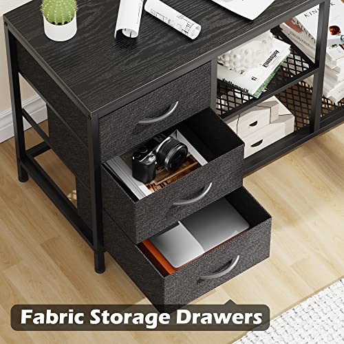 SUPERJARE L Shaped Desk with Power Outlets and Dual Monitor Stand Riser