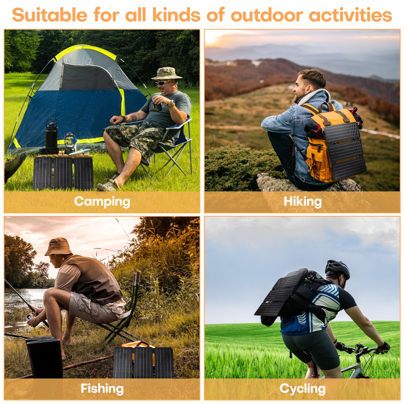 FEITON Foldable Solar Panel Kit, USB Ports & DC Output, 18V 30W IP67 Waterproof High Efficiency Mono-crystalline Silicon Solar Panel Portable for Camping, Hiking, RV, Fishing, Climbing, Outdoor