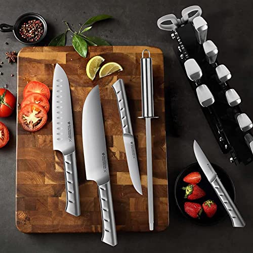 Knife Set Black Acrylic Stand - Sharp Kitchen Knife Block Set, Professional Chef Knife Set with Steak Knives, German Stainless Steel Knives for Cutting Meat, Bread, Vegetables, 15PCS