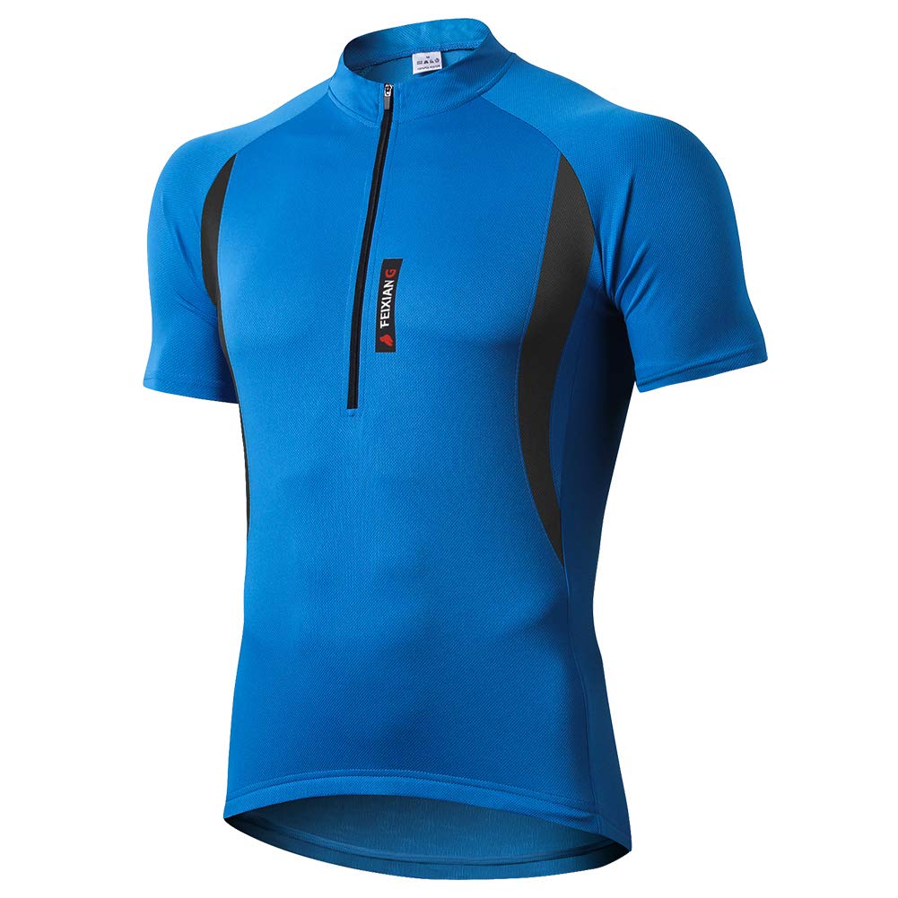 FEIXIANG Men's Cycling Bike Jersey Short Sleeve Moisture Wicking Breathable Biking Shirts with 3 Rear Pockets (Blue, 3X-Large)