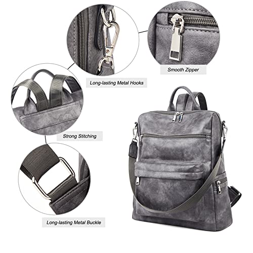 FOXLOVER Backpack Purse for Women Large Womens Backpack Leather Travel Backpack Fashion Backpack Purse Designer Ladies Shoulder Bags(Grey)