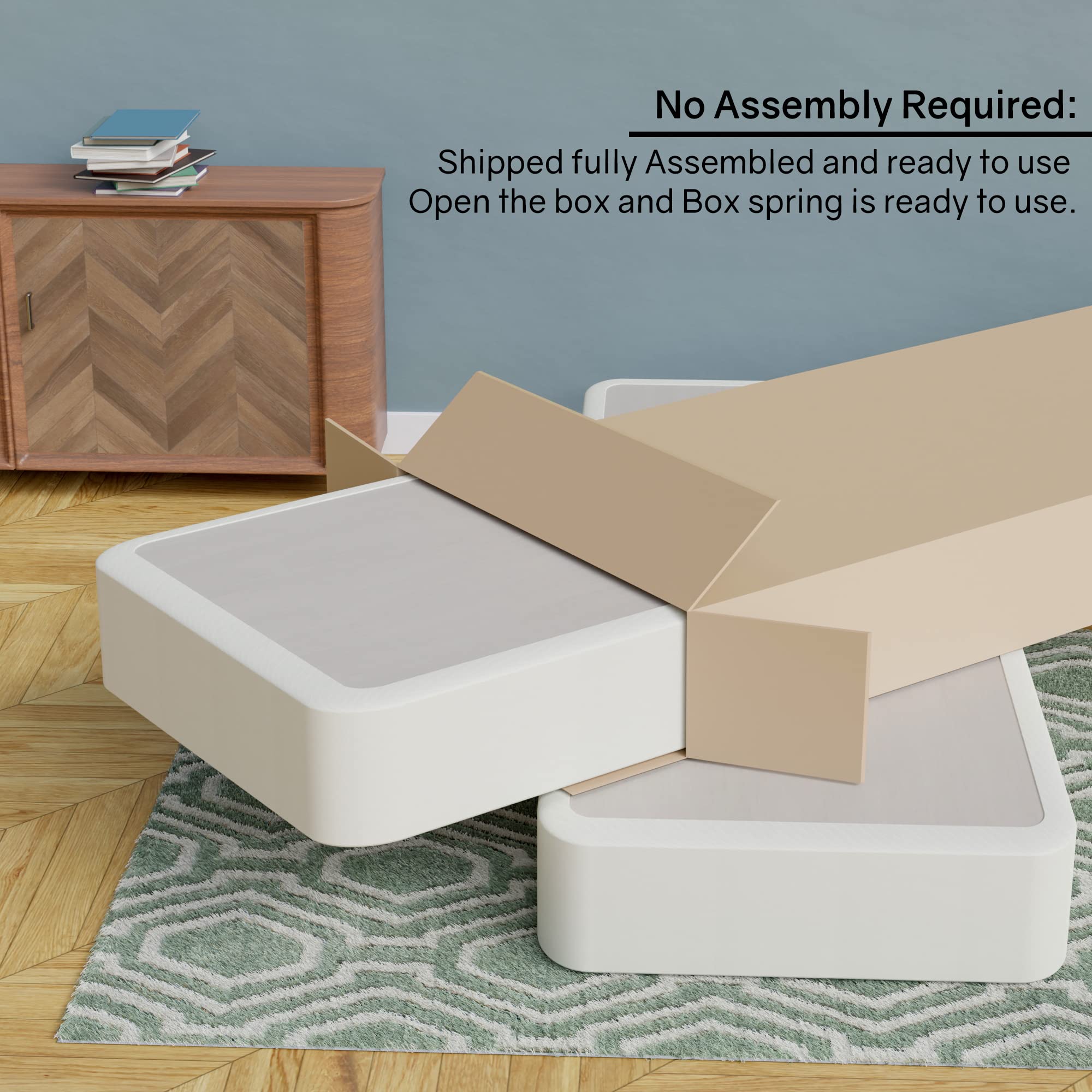 Spinal Solution, 8-Inch Sturdy Split Box Spring for Mattress Support-Durable and Fully Assembled, Natural Wood Foundation for Full, White