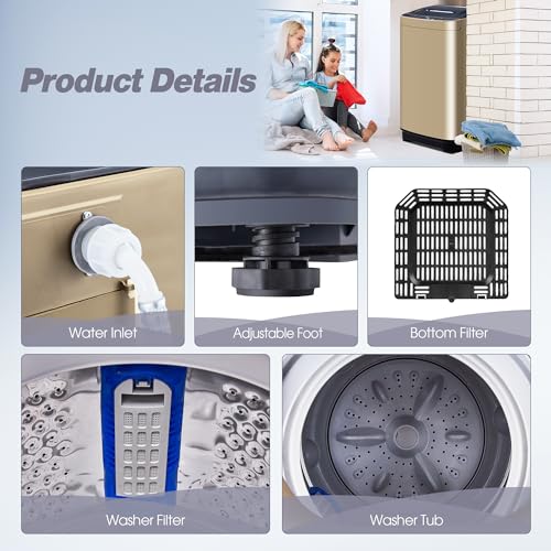 Portable Washing Machine,15.6 LBS Full-Automatic Washer and Dryer Combo,Compact Laundry Washing Machine with Drain Pump,10 Wash Program & 8 Water Level,Low Noise for Apartment Dorm RV Household