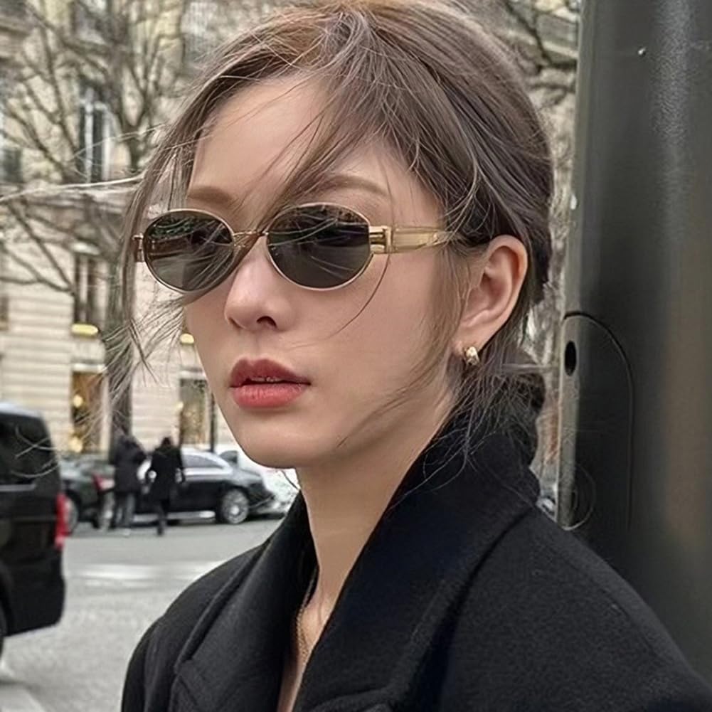 IDOTTA Retro Oval Sunglasses for Women Men Rectangle Metal Frame UV400 Protection Sun Glasses