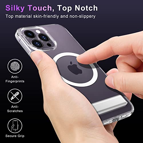 SUPERONE Crystal Clear Mag Safe Case for iPhone 14 Pro Max with Stand, [Magnetic Strength Enhanced] [Anti-Yellowing] [Military Grade Protection] Shockproof Slim Phone Case 6.7 inch