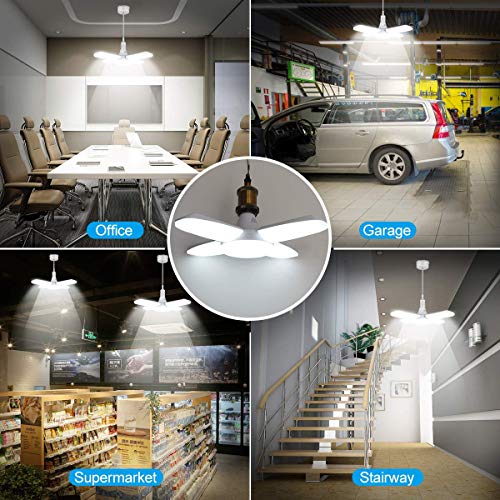 fesnne LED Garage Light, 60W Deformable LED Garage Ceiling Lights, LED Shop Light 6500K Daylight White with 4 Adjustable Panels, LED Shop Lights for Garage Warehouse, Workshop, Basement (1 Pack)