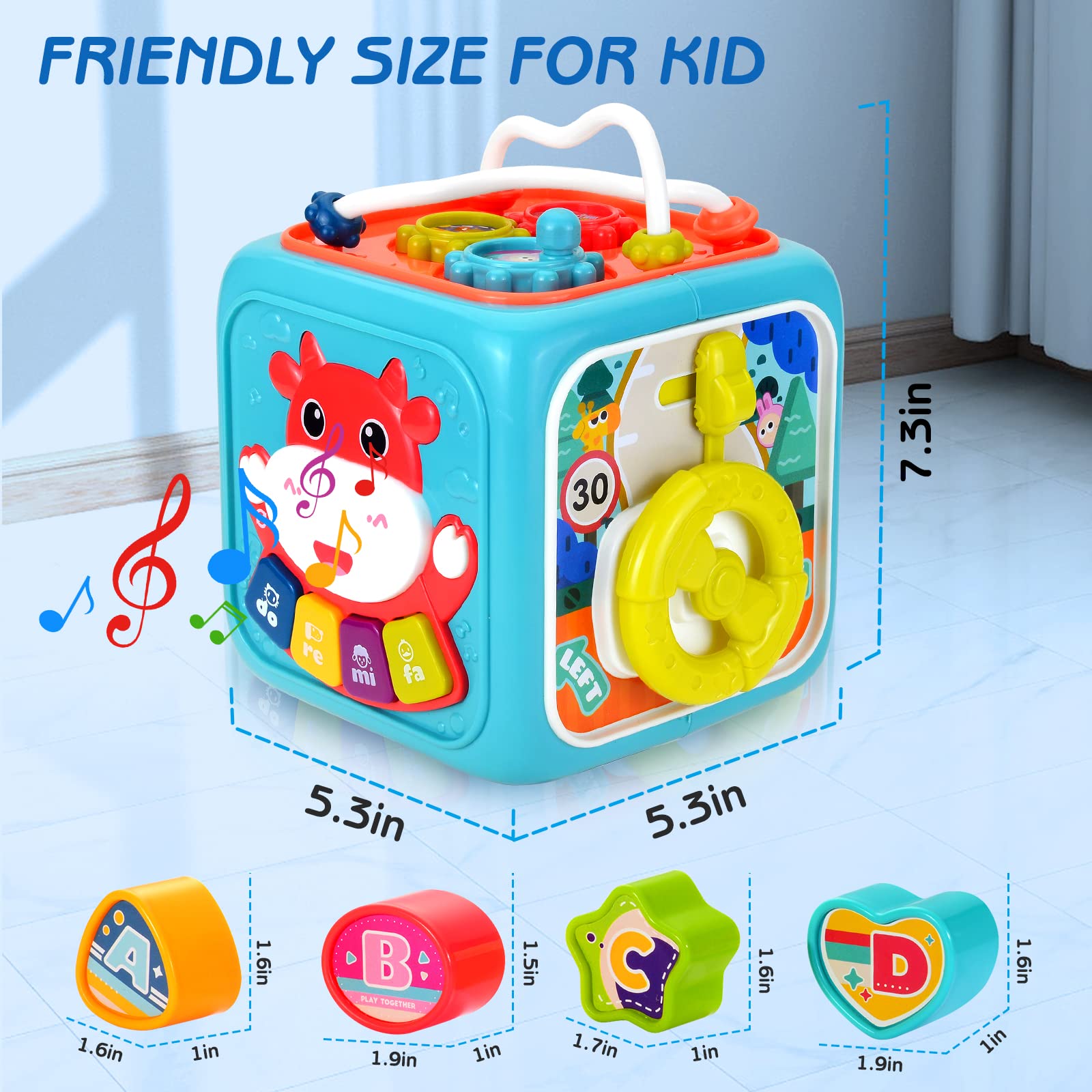 IDS Home Activity Cube Toys,6 in 1 Multi-Purpose Learning Cube with Music,Activity Center Shape Sorter Toy Gift for 18M+ Boy Girl Toddlers Kids, Christmas, Birthday Gift