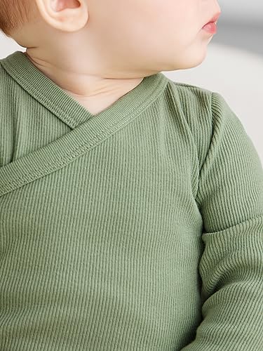 Simple Joys by Carter's Unisex Babies' Textured Bodysuits, Pack of 4, Jade Green Stripe/Light Grey/Olive/White Clouds, 12 Months