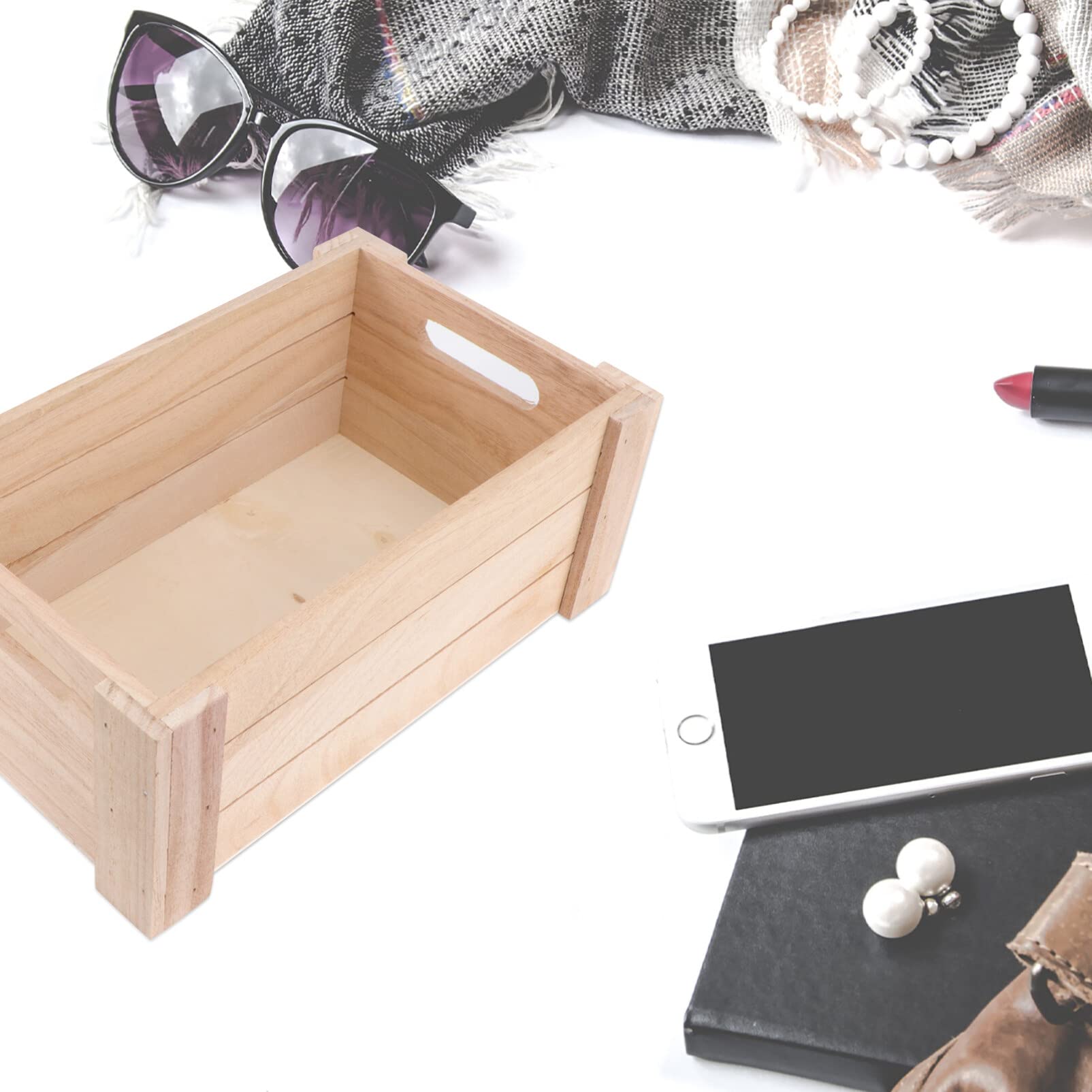 GANAZONO Wood Nesting Storage Crates with Handle Rustic Decorative Wood Crates Farmhouse Basket Distressed Storage Container Bin for Desk Sundries Display Decoration Medium