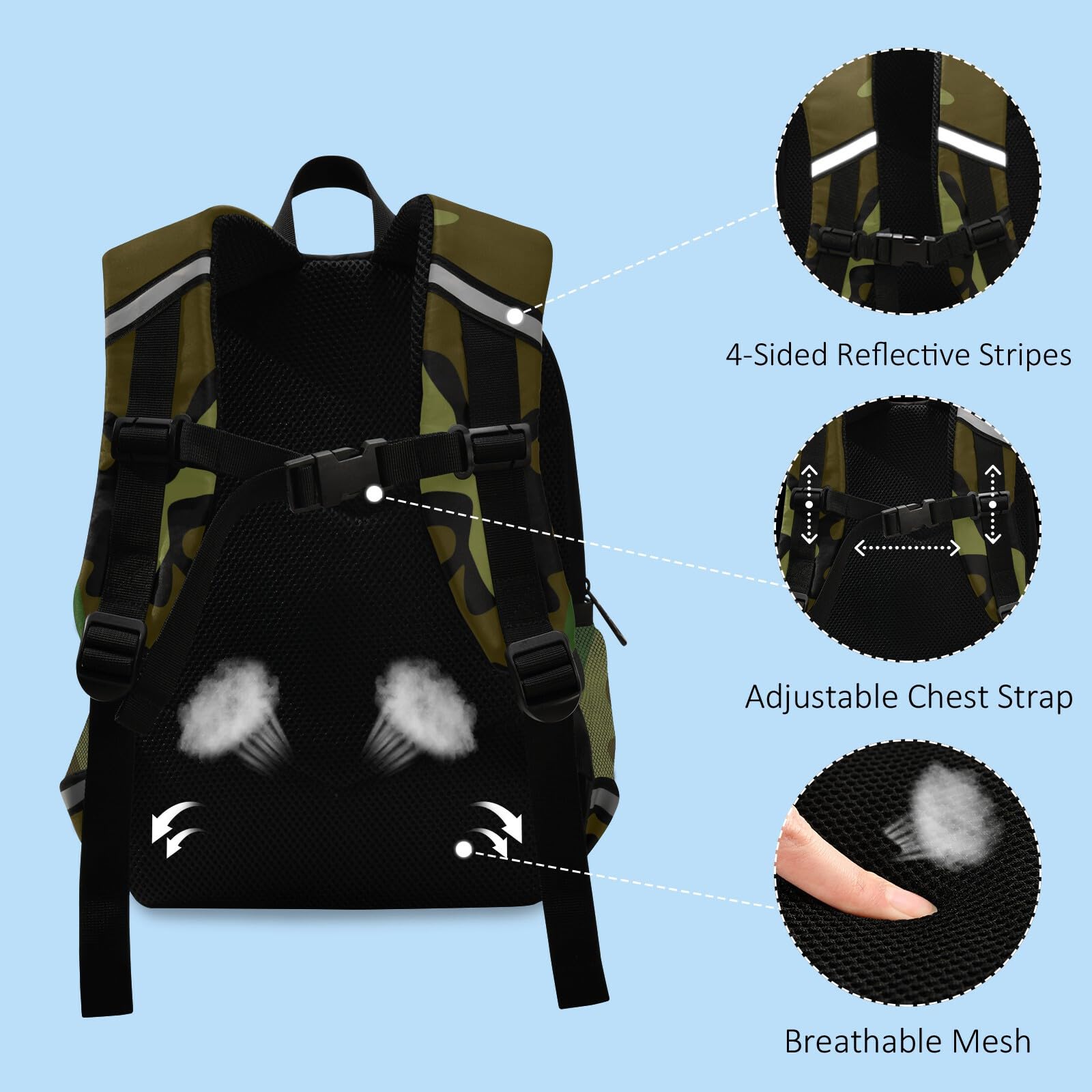 ZZKKO Green Camouflage Kids Backpack with Safety Leash Anti-lost Children Toddler Backpack Preschool Bag Army Camo