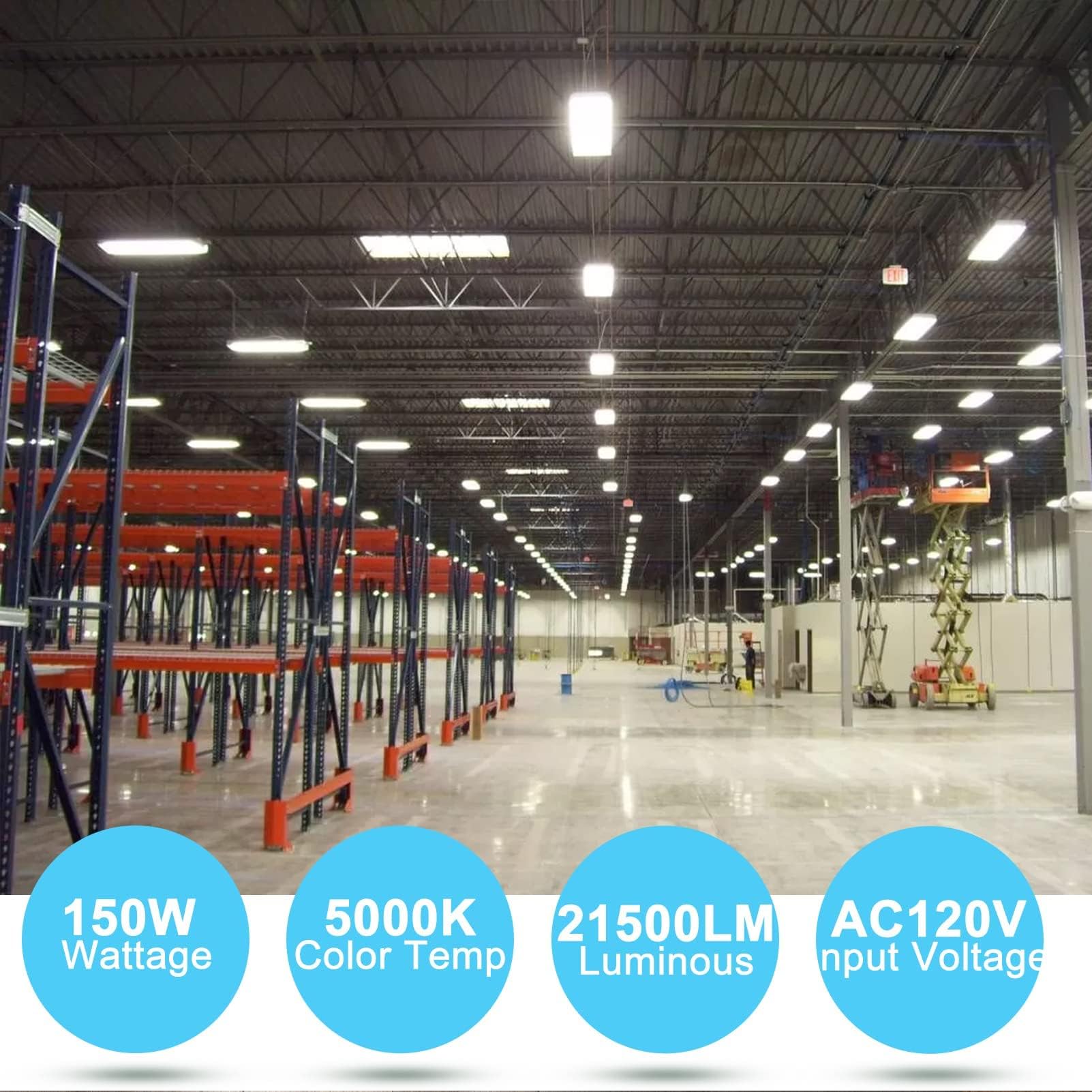 LED High Bay Shop Light, 2FT 150W 21500LM 140LM/W [500W HPS Eqv.] 5000K Daylight Linear Hanging Light for Warehouse Workshop Gyms, 6 Lamp Fluorescent Fixture Replacement 1Pack