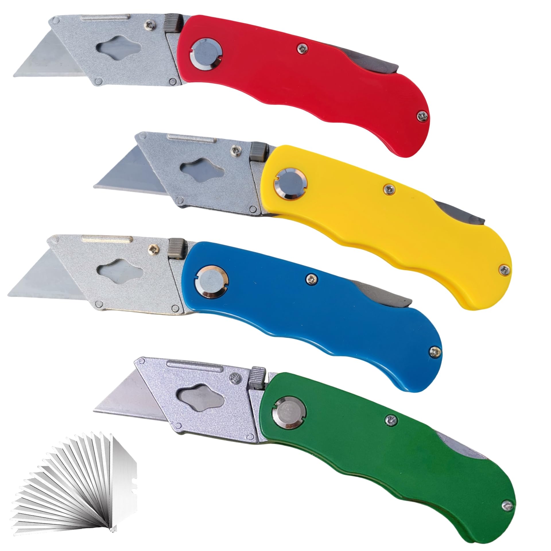 Knifsincisiv 4 Pack Folding Box Cutter Utility Knife Folding with Extra 20 Blades, Foldable Box Cutters for Cartons Boxes Cardboard Cutter, Razor Knife Utility Knives Box Opener Cutter for Light Duty