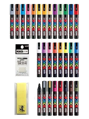 Posca Paint Marker Pen 29 Colors Set with Original mark sticky note and Medium Point(PC5M)