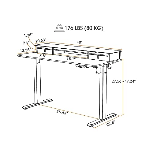 FEZIBO Height Adjustable Electric Standing Desk with Keyboard Tray, 48 x 24 Inch Stand Up Table with Storage Shelf, Sit Stand Desk, Maple Top