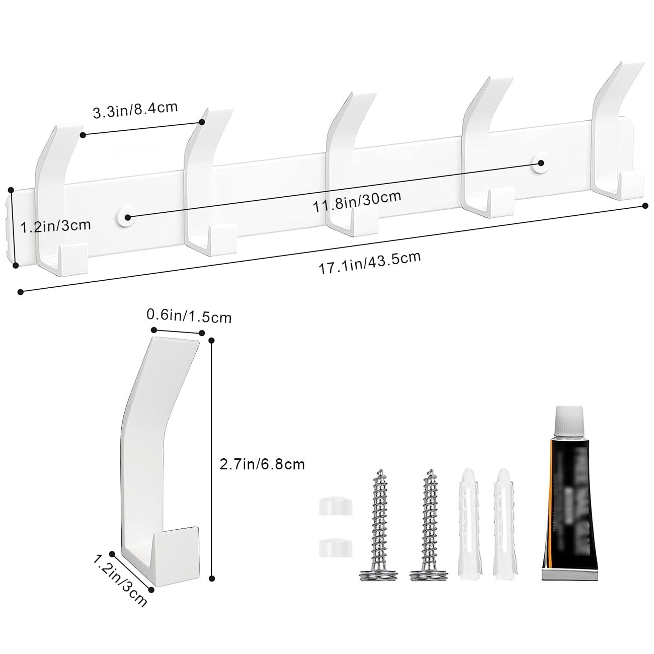 LAKNUY 2-Pack Coat Rack Wall Mounted ,Heavy Duty Aluminum 5 Double Hook Coat Hook Modern Clothes Hook Rails Wall Hook Rack for Coat Hat Towel Purse Robes Mudroom Bathroom Entryway (White)
