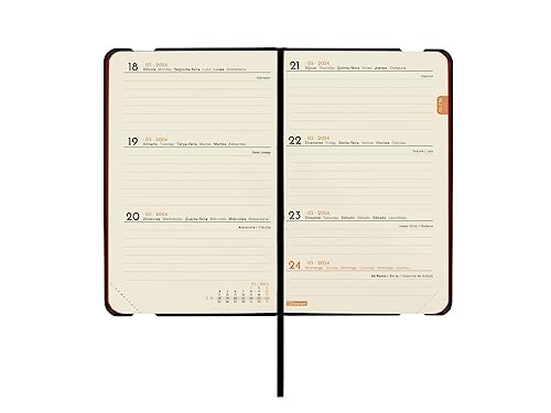 Finocam - Planner 2024 Flexi Smooth Week Horizontal View January 2024 - December 2024 (12 Months) Catalan Red