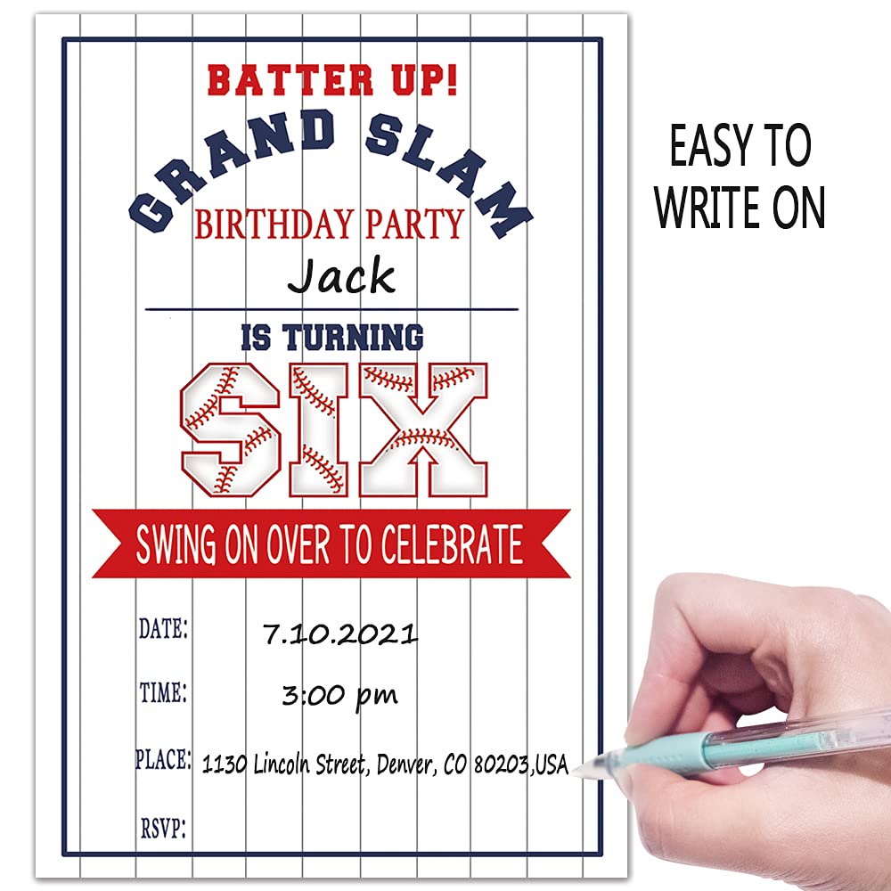 ukebobo 6th Birthday Party Invitations with Envelopes – Batter Up Baseball Party Invitations, Baseball Party Decorations– 20 Cards With Envelopes(bq-06)