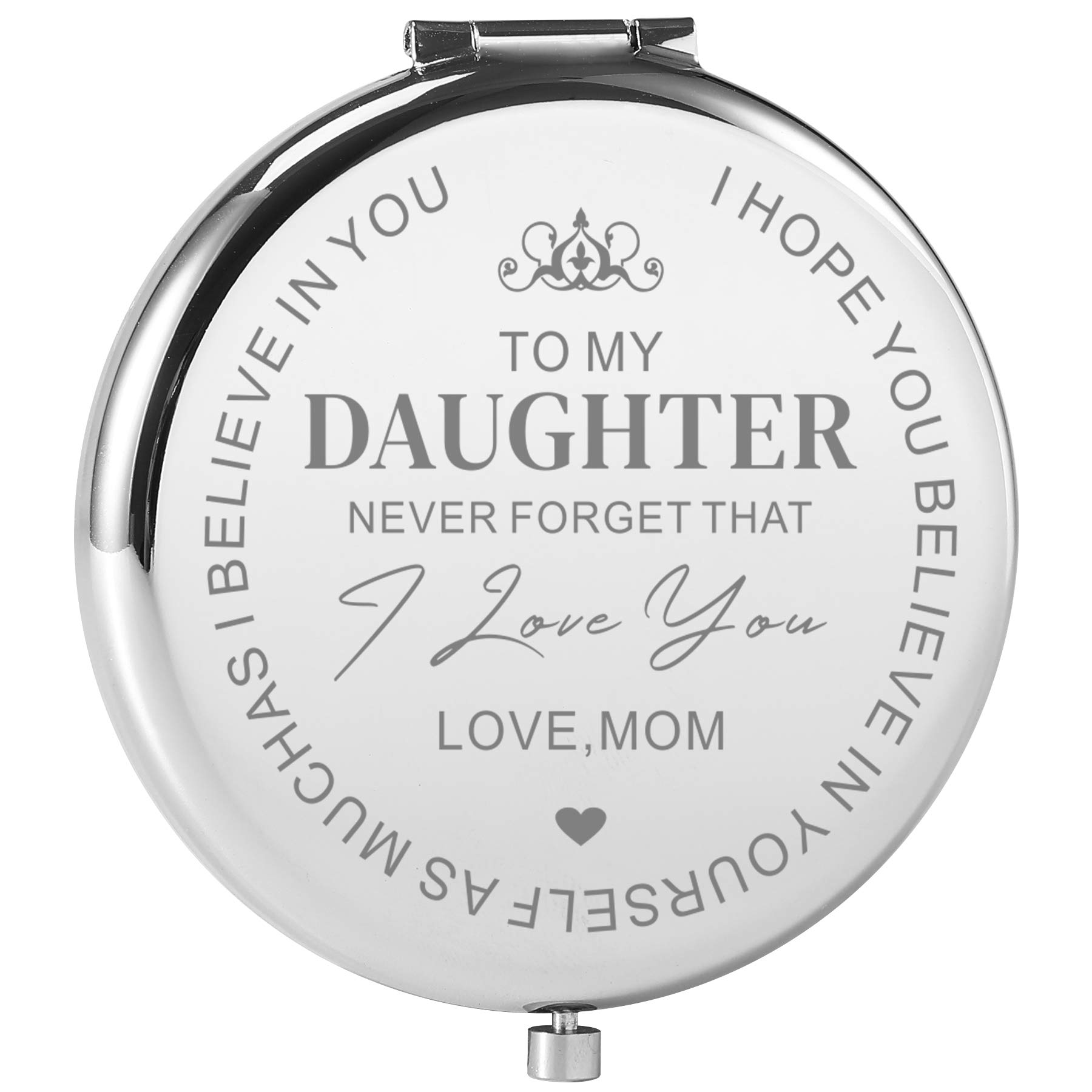 Dynippy Daughter Gifts from Mother Mom Daughter Birthday Gift Ideas Engraved Compact Mirror with Inspirational Quotes for Birthday Wedding Gift Special Celebration - Love My Daughter