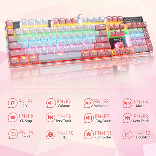 FELICON RGB LED Backlit Wired Mechanical Gaming Keyboard,Metal Panle Dustproof Suspended Keycap Keyboard,for Mac Laptop PC Game and Work (Pink)