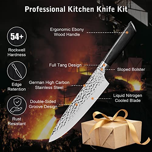 Kitchen Knife, Chef Knife Set - 8 Inch Chef Knife & 8 Inch Bread Knife & 5 Inch Paring Knife, German Stainless Steel Sharp Cooking Knife, Ergonomic Wooden Handle Knives Sets with Gift Box