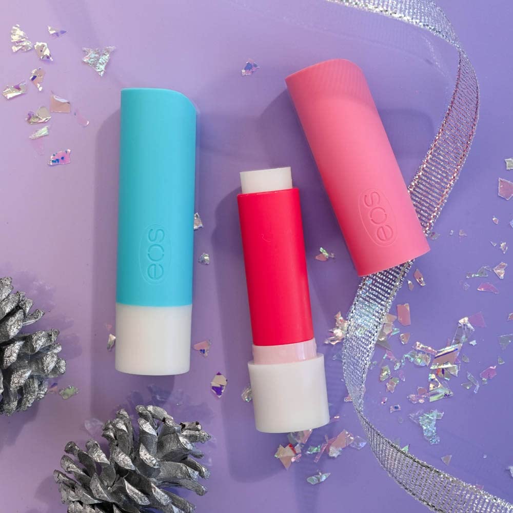 EOS Limited Edition Holiday Lip Balm, Raspberry Cloud & Blackberry Bellini, All-Day Moisture, Made for Sensitive Skin, 0.14 oz, 2-Pack, Clear