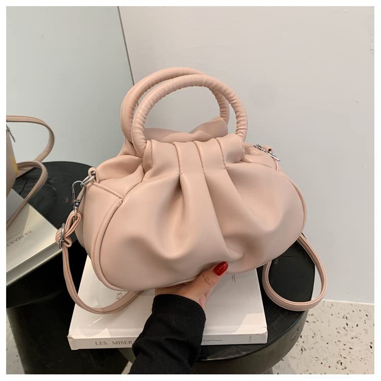 JBB Shoulder Crossbody Women's Bag Cloud Pleated Retro Underarm Dumpling Bags PU Handbag Purse Clutch Evening Bag Pink