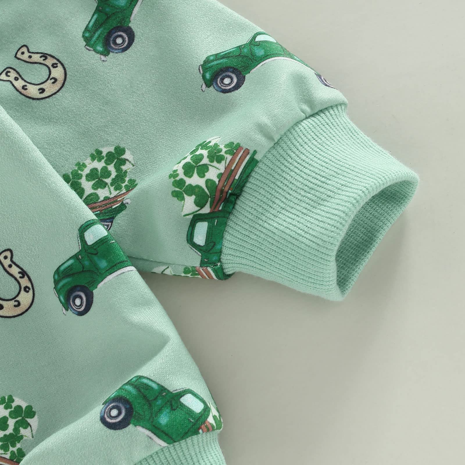 Lamuusaa Newborn Baby Girl Boy St. Patricks Day Outfit Green Clover Romper Sweatshirt Oversized Shirts Spring Clothes (Green Car, 0-3 Months)